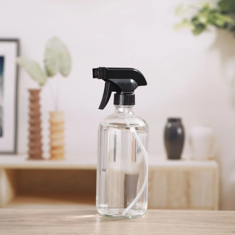 Empty Boston Round Adjustable Nozzle Glass Spray Bottle | Hua Jing